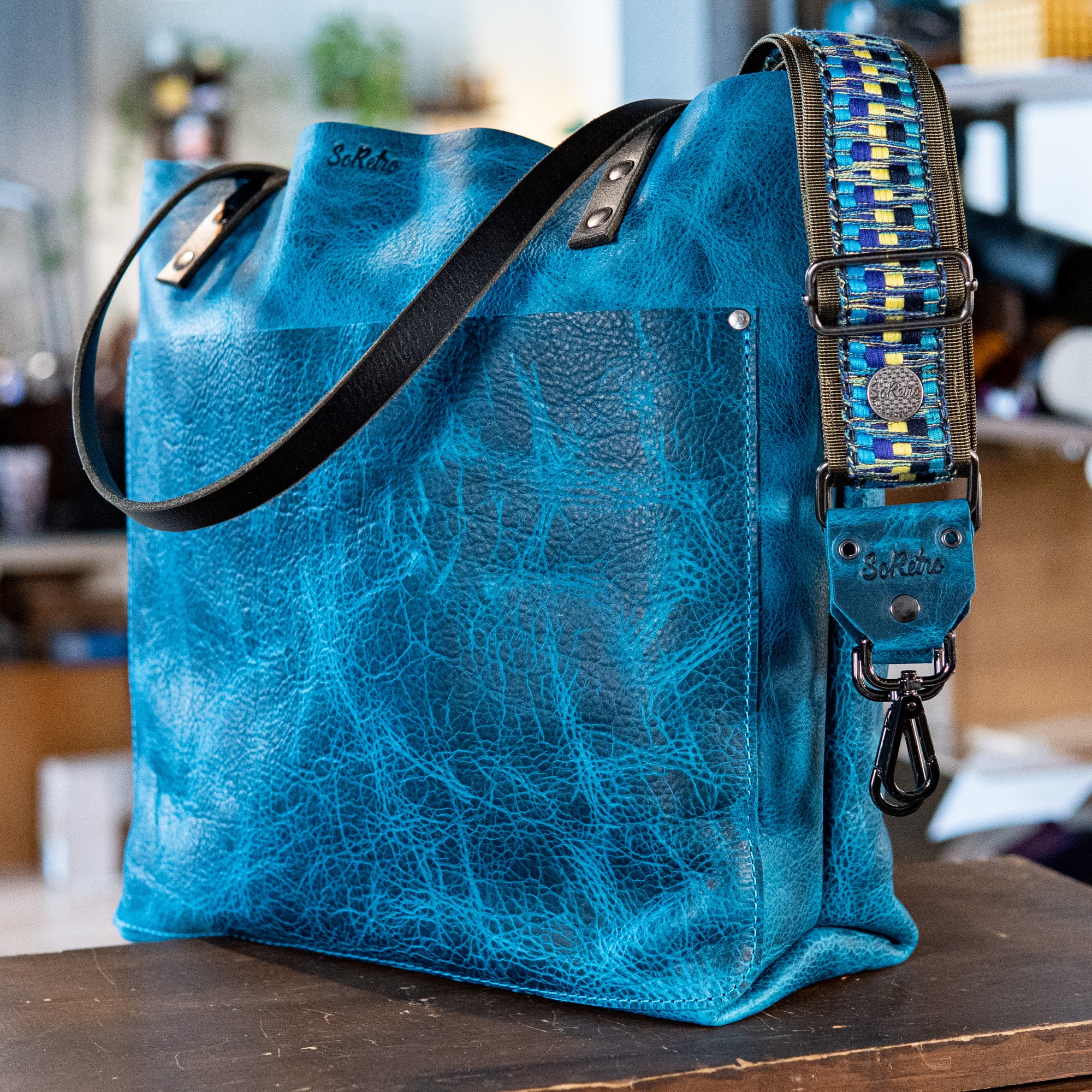 SoRetro BYG FYG Leather Crossbody Tote – Michigan Abyss with Nubby ...