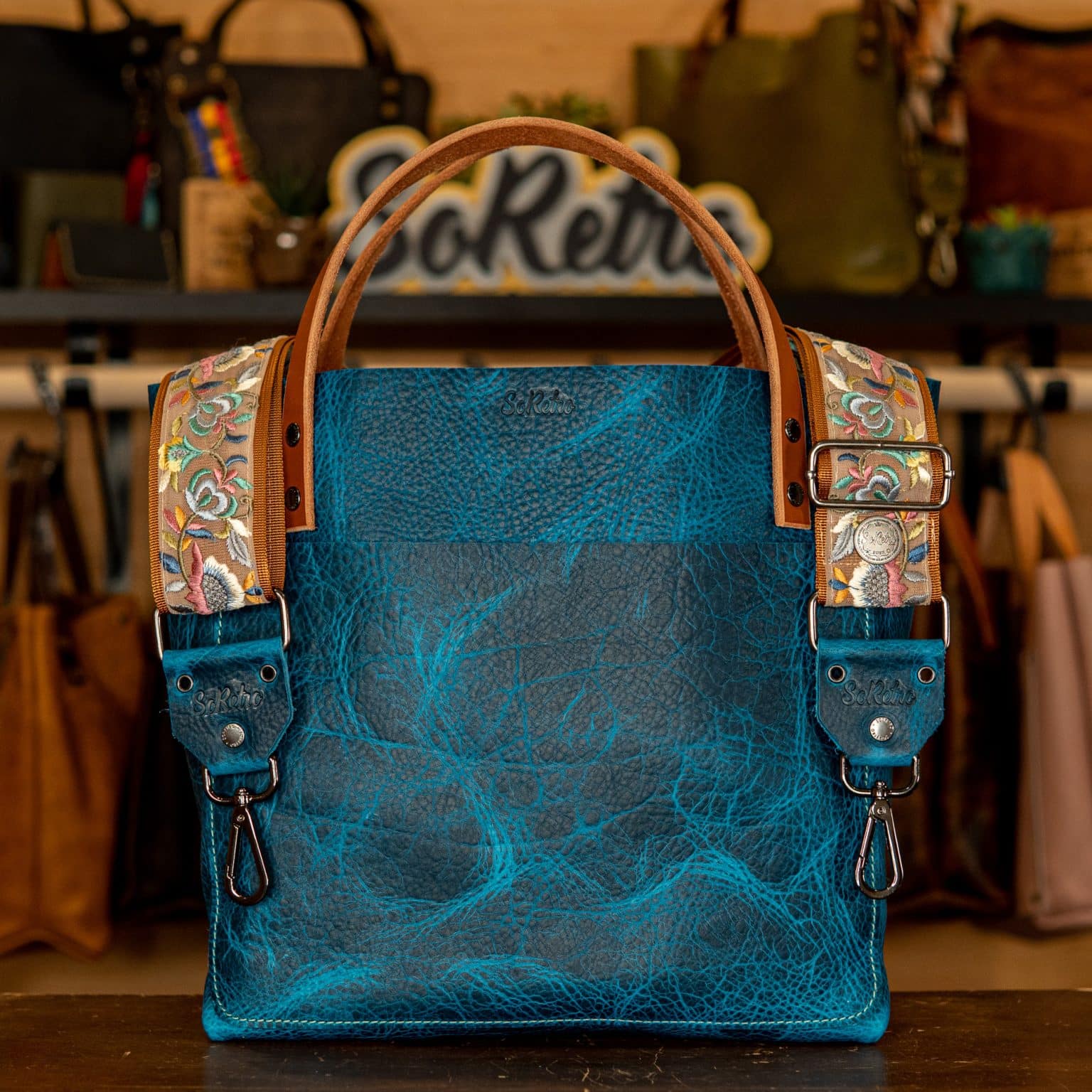 SoRetro Perfect FYG Leather Crossbody Tote – Michigan Abyss with ...