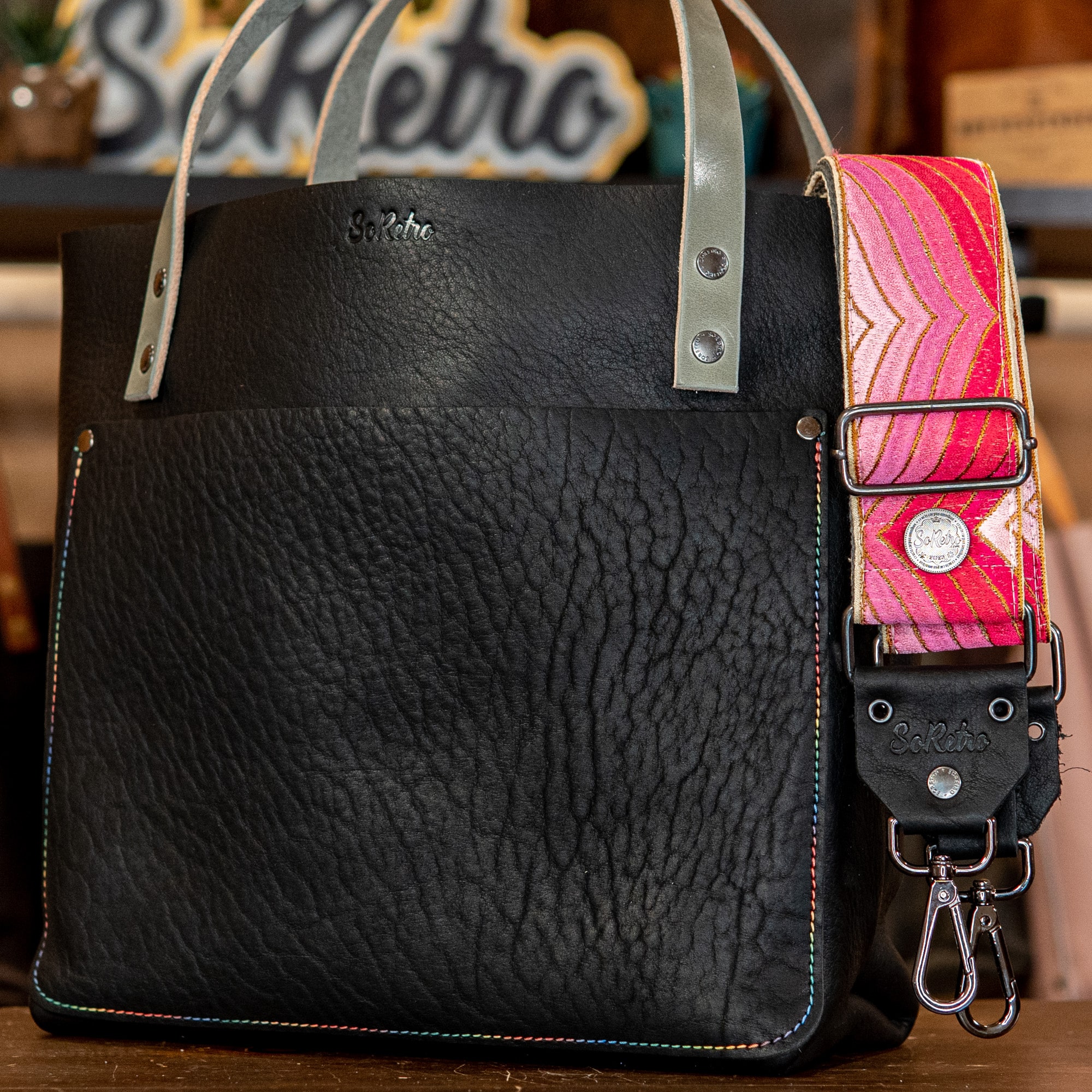 SoRetro Perfect FYG Leather Crossbody Tote – Midnight Rider with ...