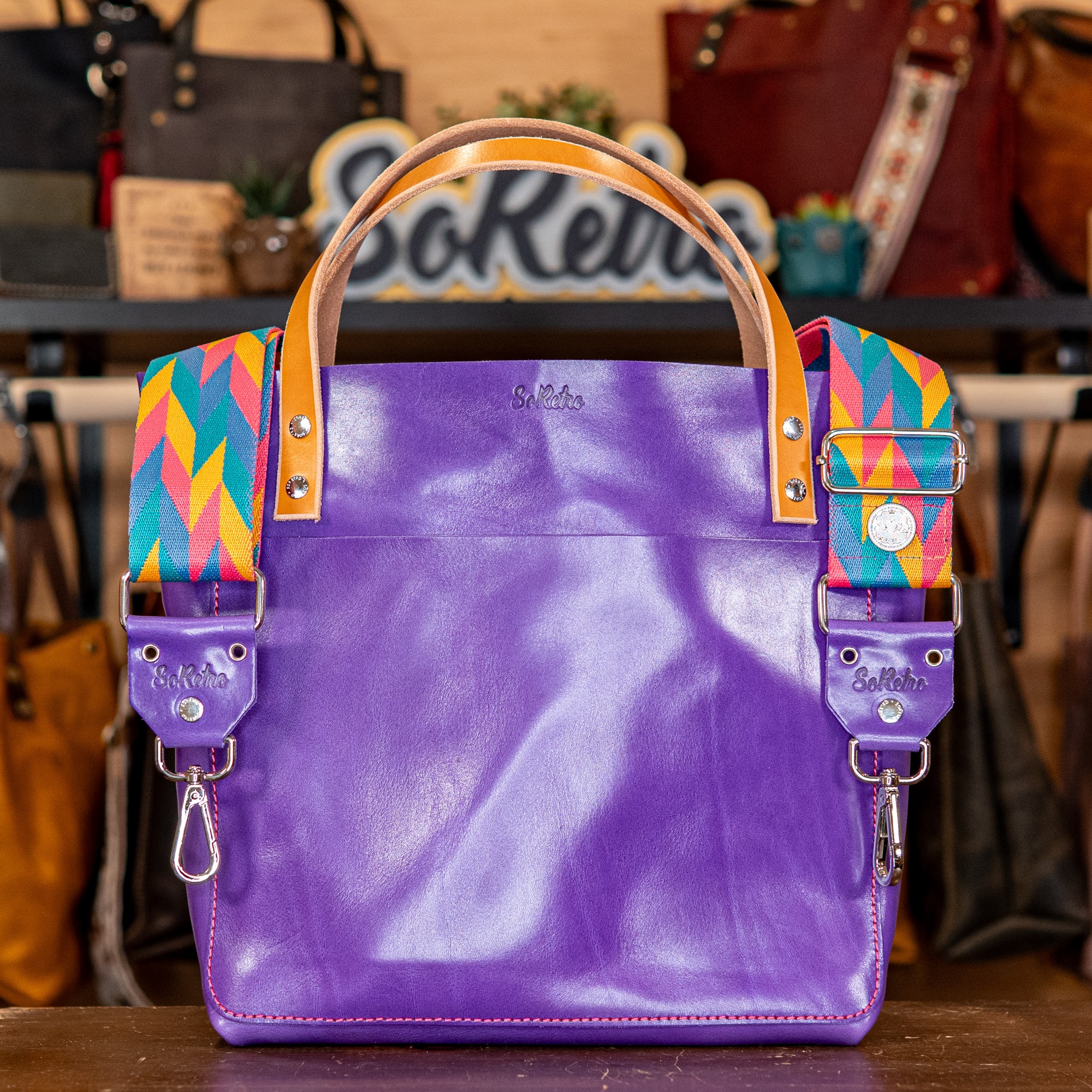 SoRetro Verdura Perfect FYG Leather Crossbody Tote – Mela Viola with ...