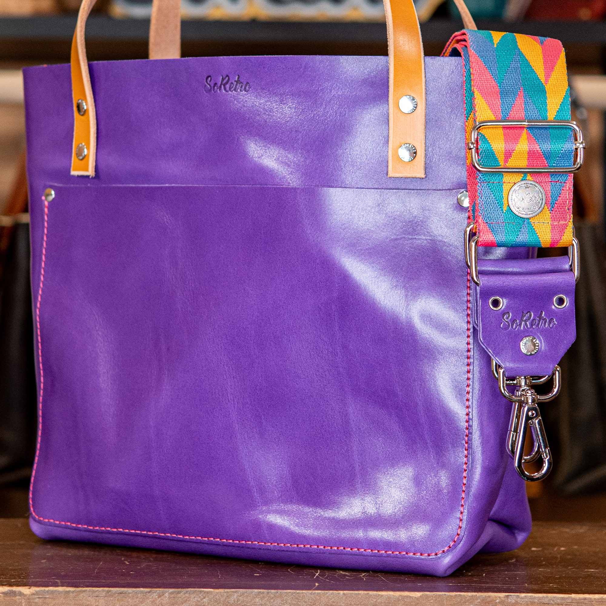 SoRetro Verdura Perfect FYG Leather Crossbody Tote – Mela Viola with ...